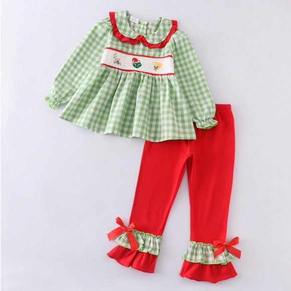Matching Sets | Boutique Grinch Stole Christmas Girls Smocked Embroidered Tunic Outfit Set ...